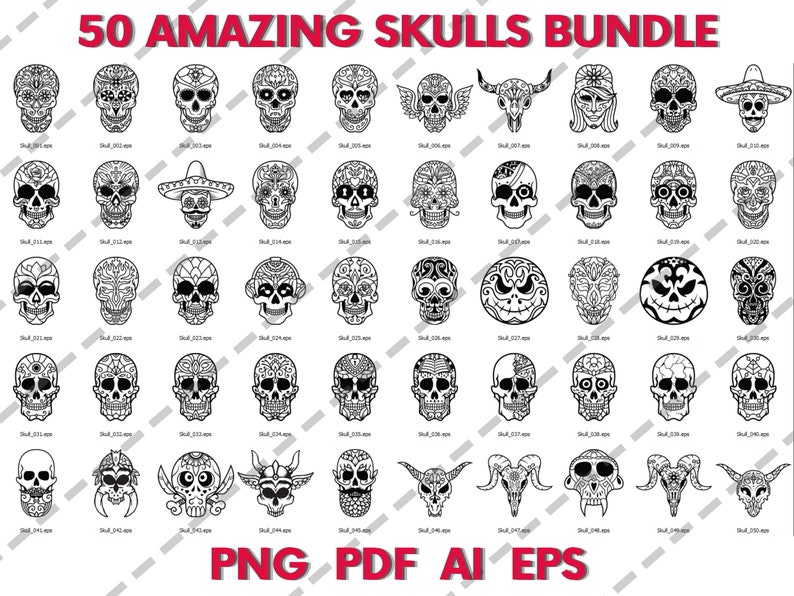 50 Amazing Skulls Bundle PNG PDF AI - Etsy