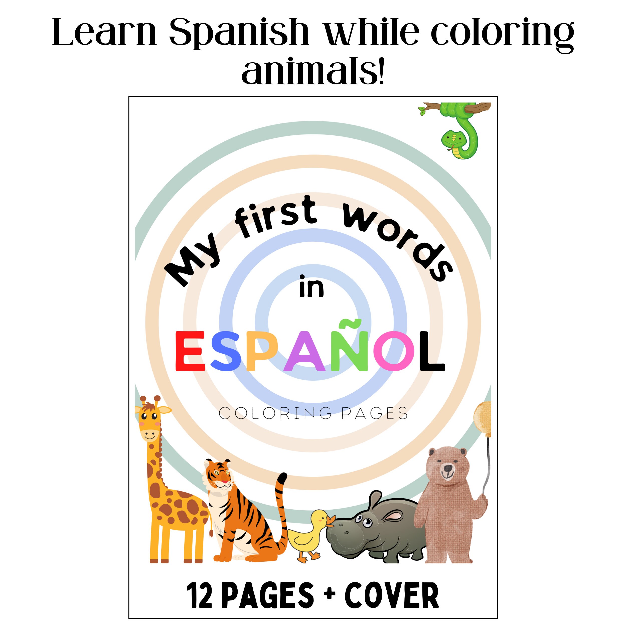 Coloring Pages With Animals / Learn Spanish Today / Digital File ...