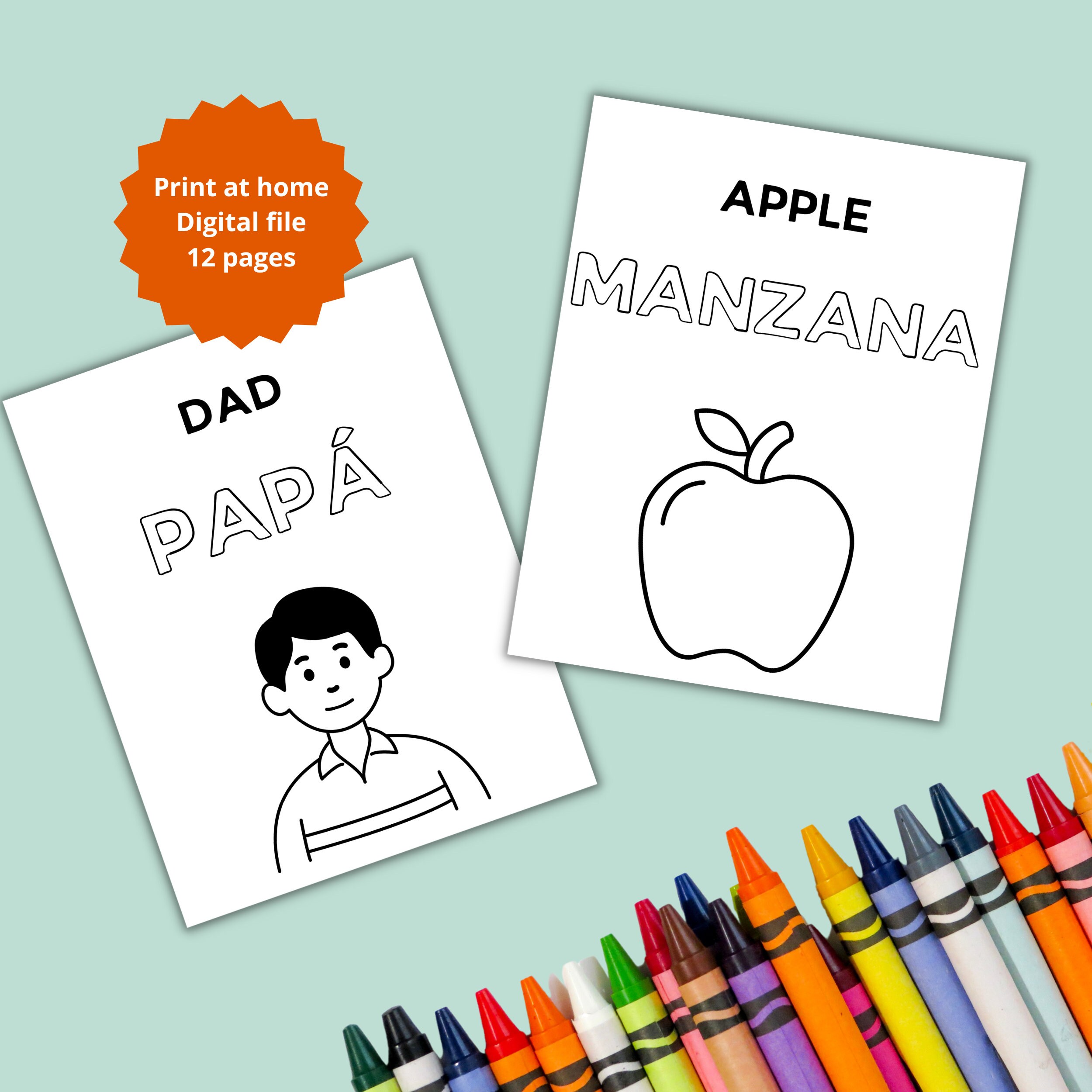 Kids Coloring Pages / Learn Spanish by Coloring / Printable, Digital ...