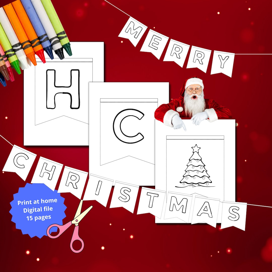 DIY Merry Christmas Banner / Coloring Pages / Digital File. Print at ...