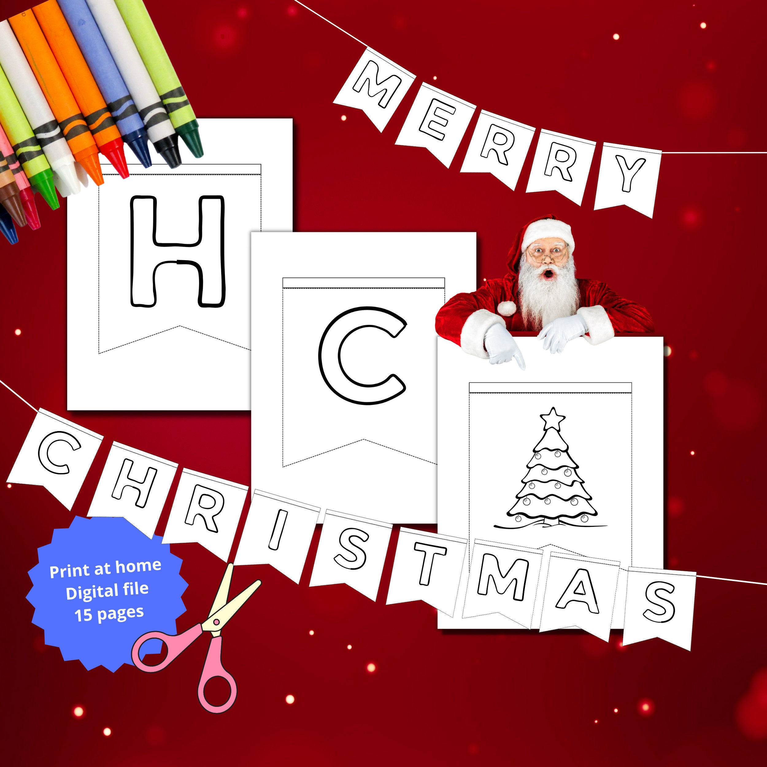 DIY Merry Christmas Banner / Coloring Pages / Digital File. Print at ...