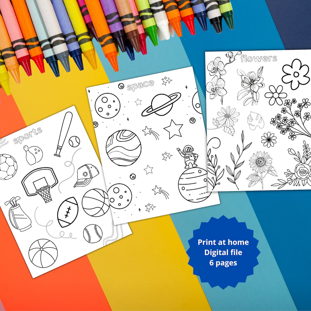 Coloring Pages for Kids / Space, Flowers, Cars, and More! / Digital ...