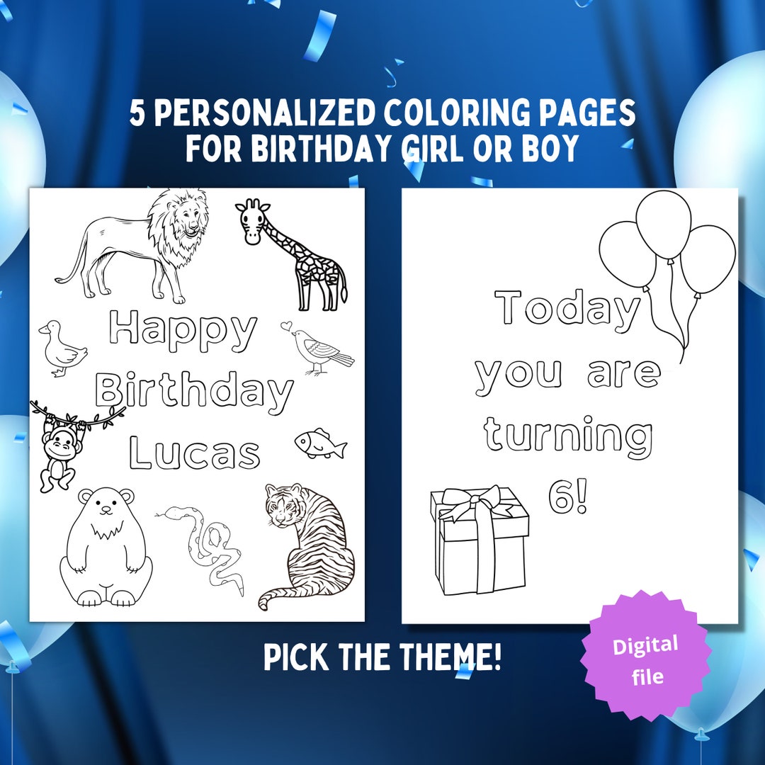 Personalized Birthday Coloring Pages / Digital File. Print at Home ...