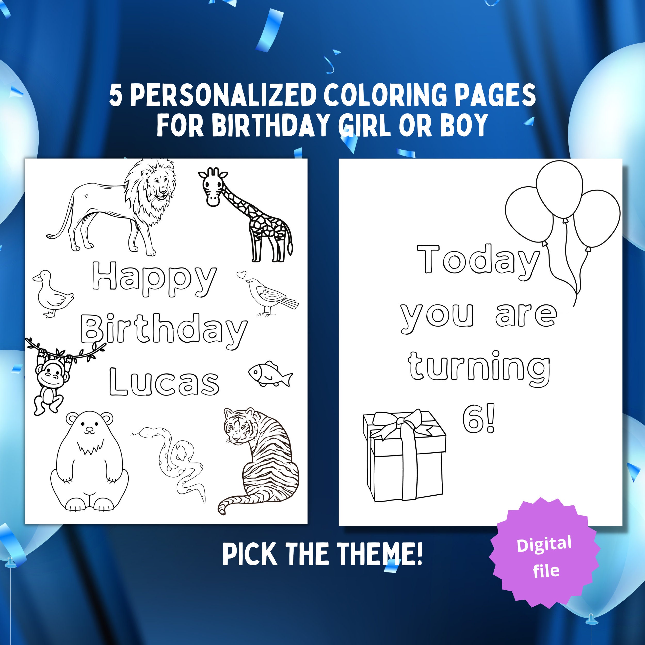 Personalized Birthday Coloring Pages / Digital File. Print at Home ...