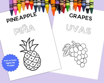 Printable Language Learning Coloring Book Pages. Learn Spanish; Fruits ...