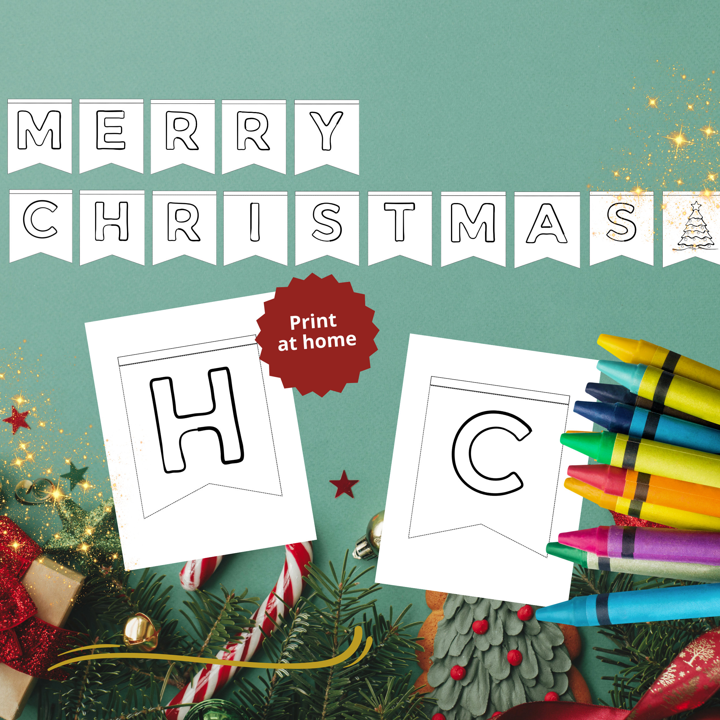 DIY Merry Christmas Banner / Coloring Pages / Digital File. Print at ...