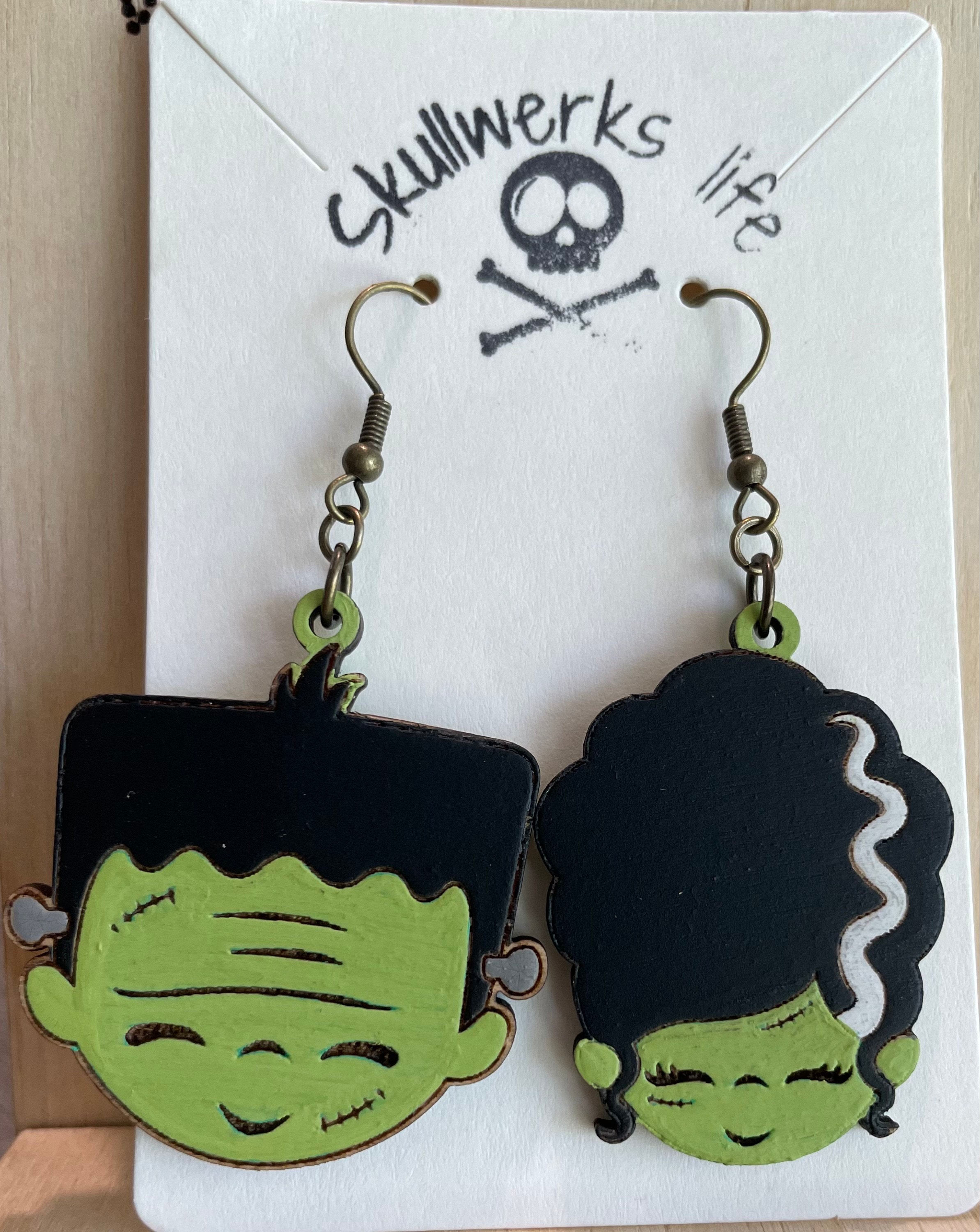 Frankenstein & Bride Cute Monster Faces Dangle Earrings - Etsy