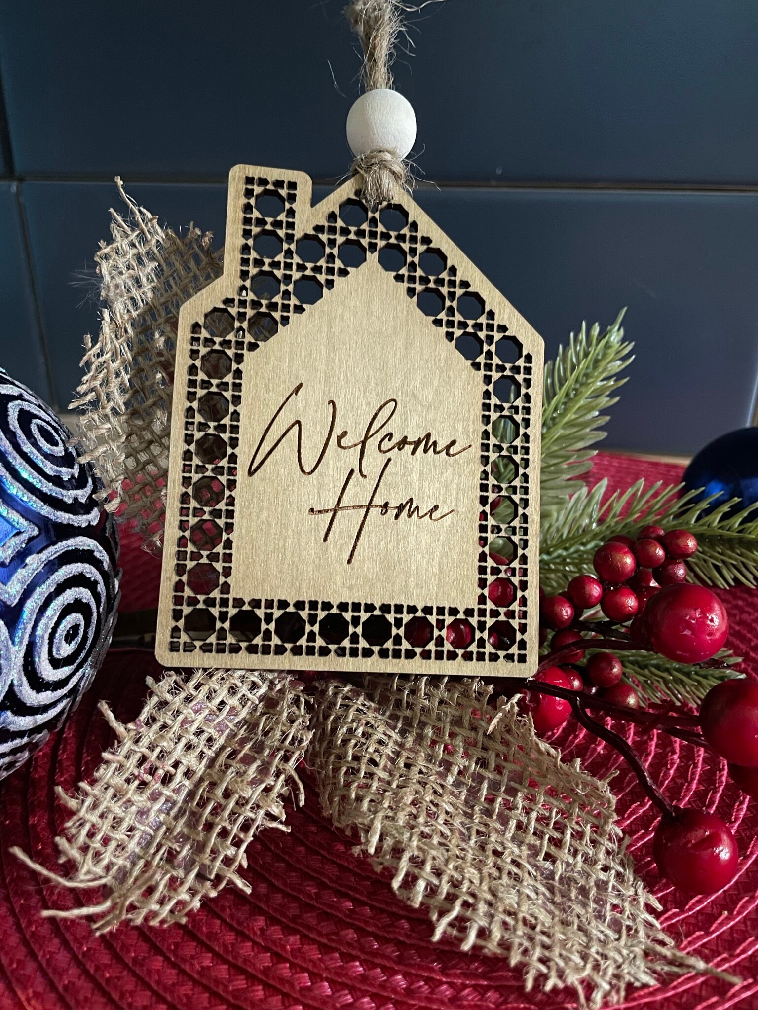 Welcome Home Rattan Wooden Ornament - Etsy