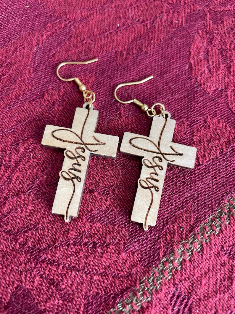 Jesus Cross Wooden Dangle Earrings - Etsy