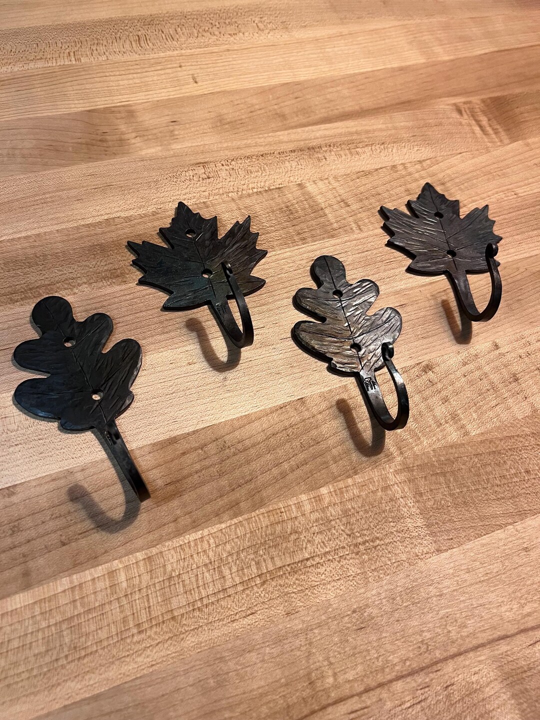 Hand Forged Leaf Hooks, Coat Hook, Hat, Towel Hanger, Blacksmith Made ...