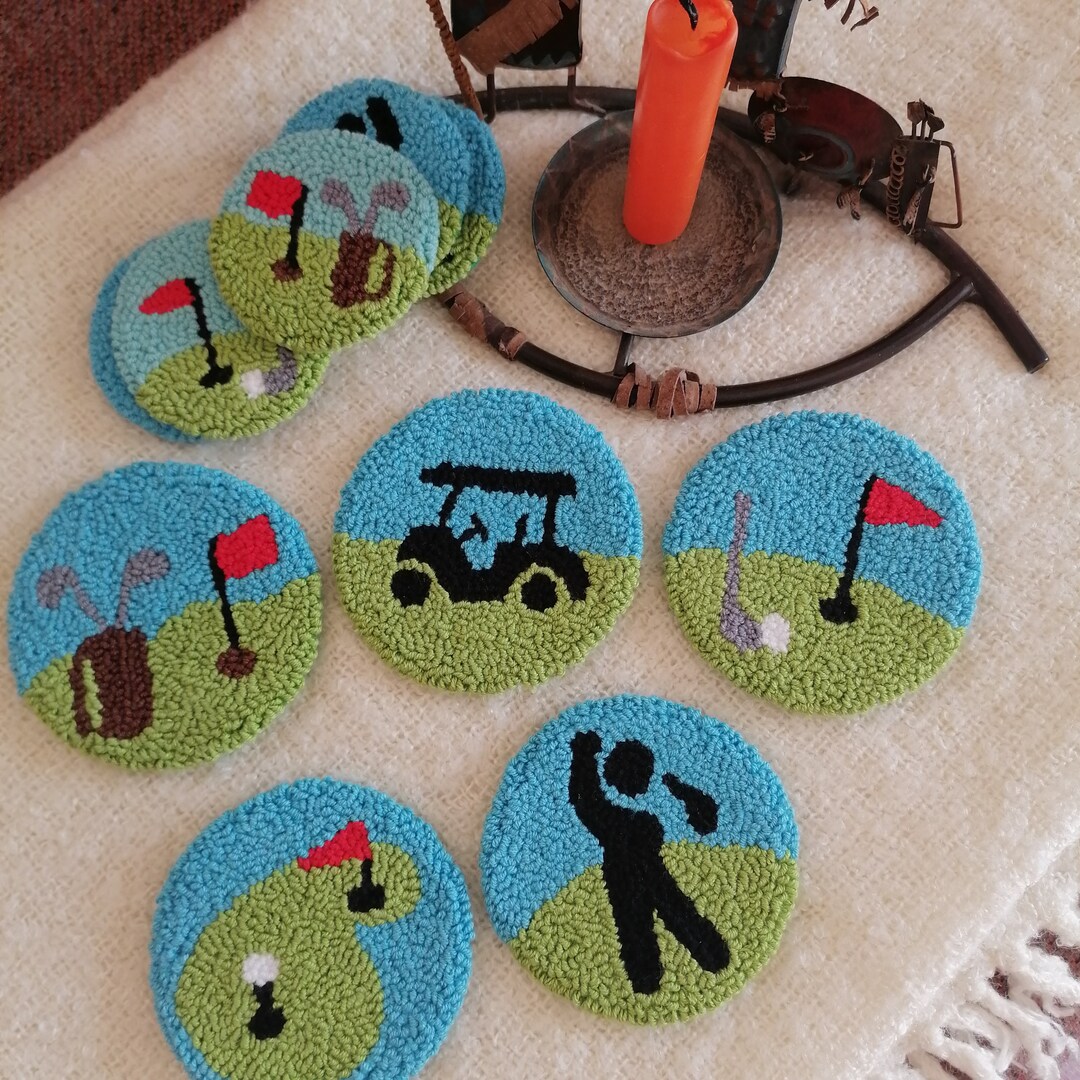 Punch Needle Golf Coasters: Golf Course Cafe Decor - Etsy