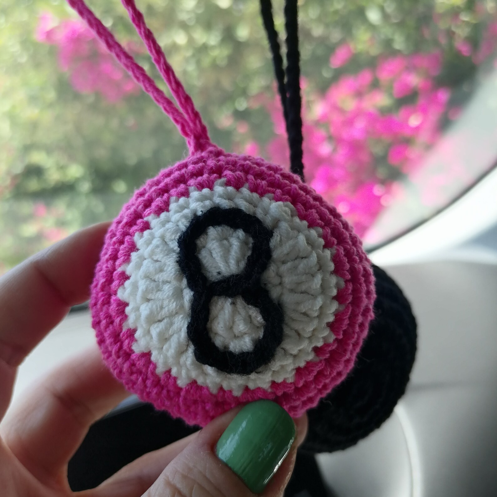Crocheted Magic 8 Ball Car Mirror Hanger: Pink Car Accessory - Etsy