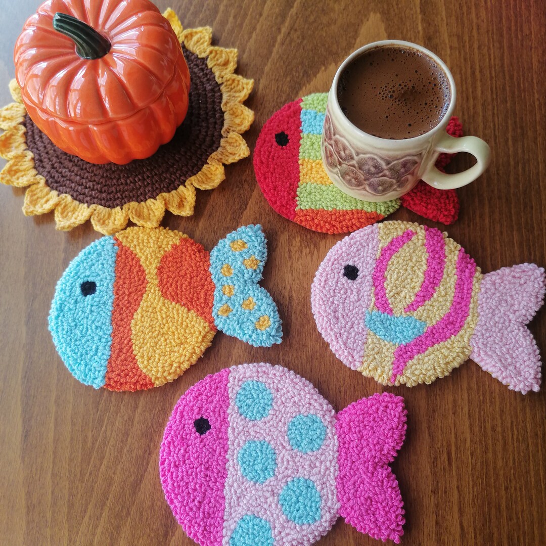 Punch Needle Fish Coaster: Tropical Decor, Sea Lover Gift - Etsy