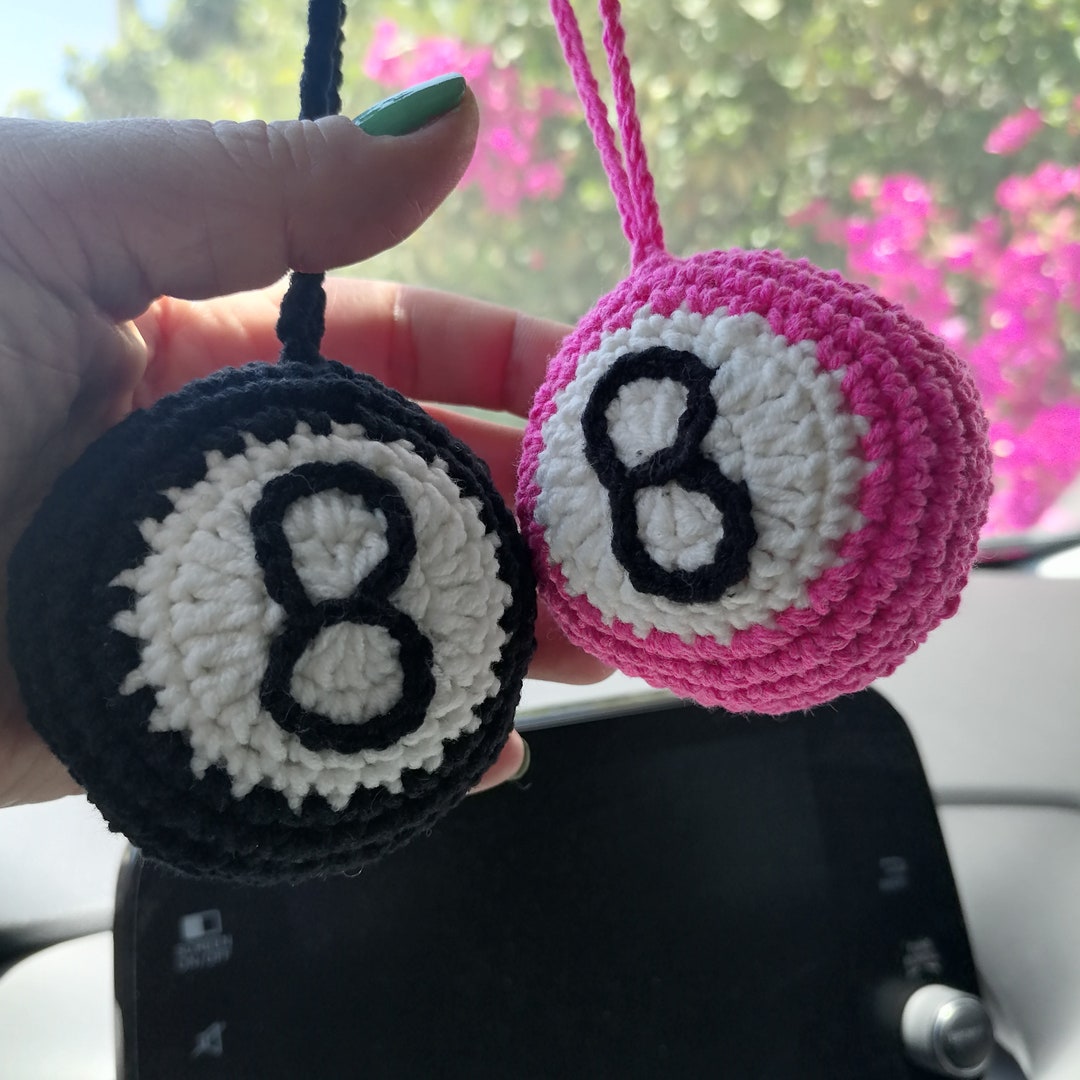Pool Themed Gift, Pink Hanging Balls, Crocheted Magic 8 Ball Car Mirror ...