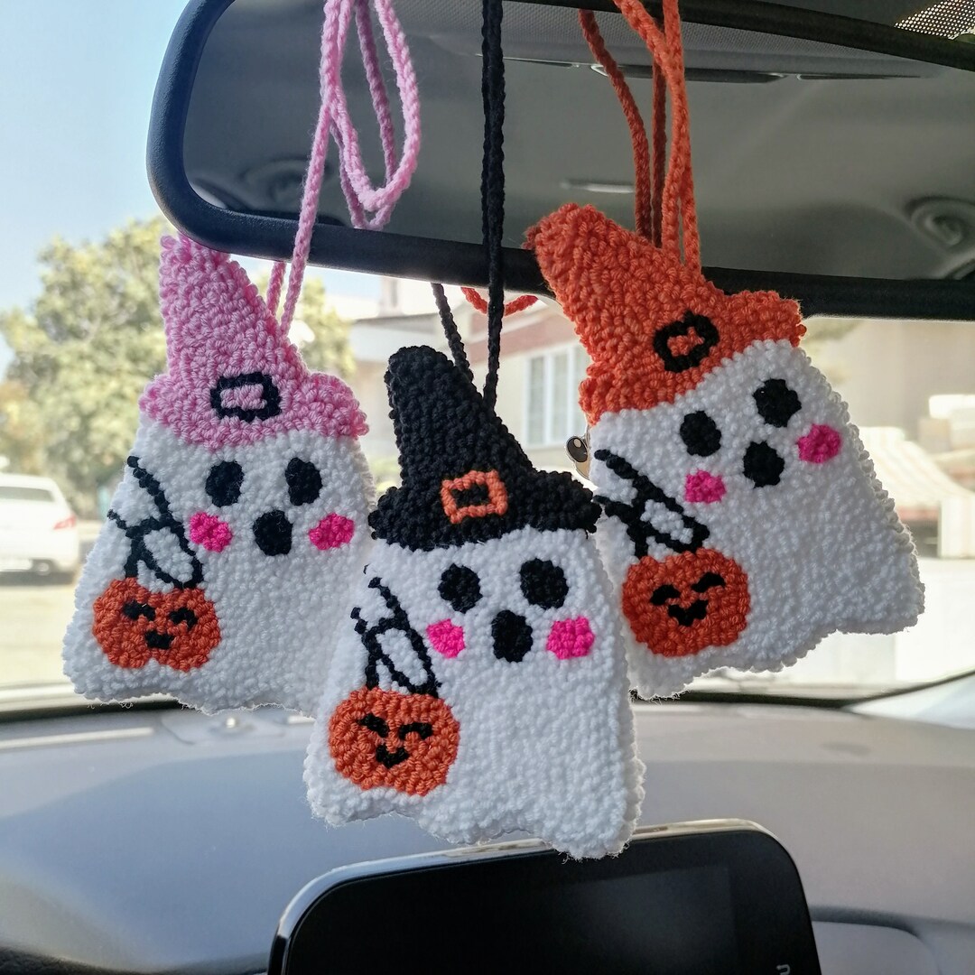 Punch Needle Ghost Car Ornament: Spooky Halloween Mirror Charm - Etsy