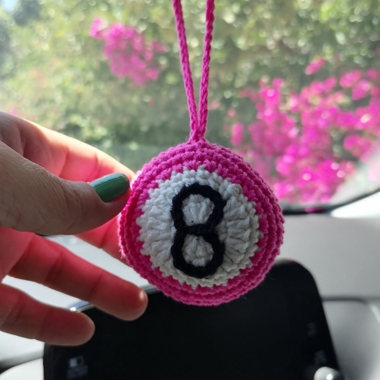 Crocheted Magic 8 Ball Car Mirror Hanger: Pink Car Accessory - Etsy