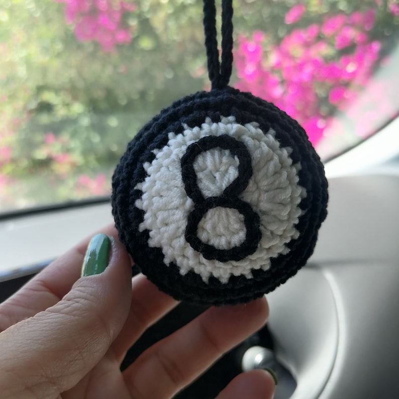 Crocheted Magic 8 Ball Car Mirror Hanger: Pink Car Accessory - Etsy