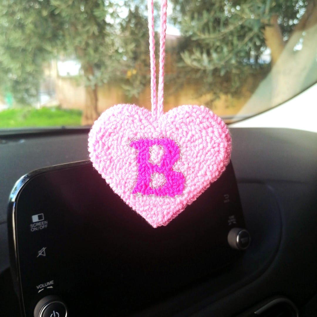 Handmade Personalized Heart Car Charm: Punch Embroidery Initial Car ...