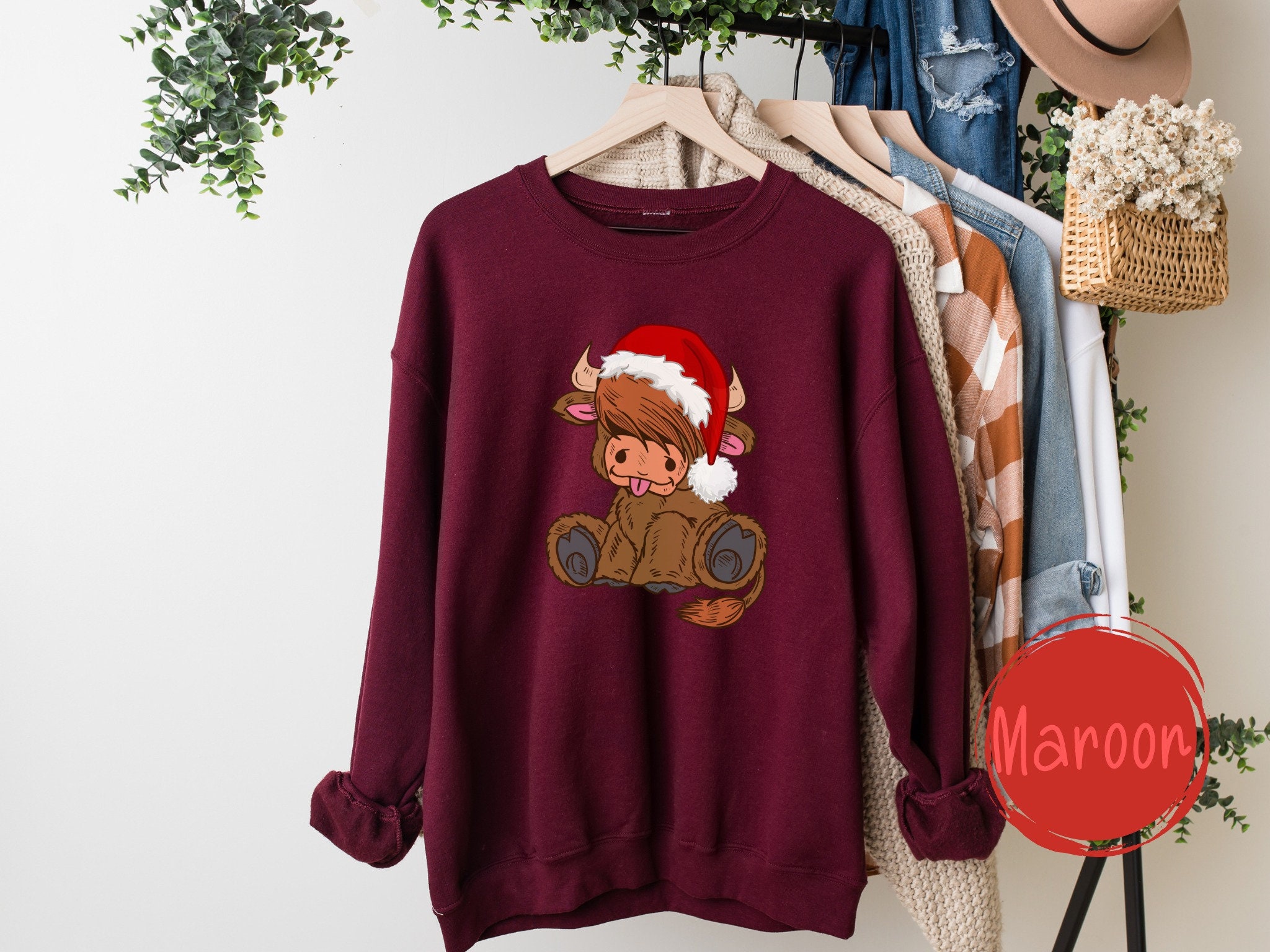 Highland Cow Sweater, Western Xmas Sweater, Cow Sweater, Cute Christmas ...