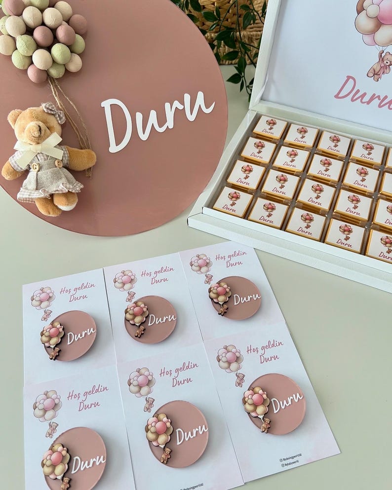 Teddy Bear Model Girl Baby Birth Gift Set. Chocolate, Magnet and Teddy ...