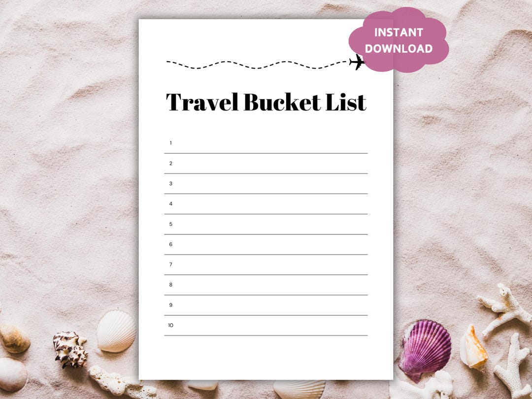 Travel Bucket List Printable PDF Template, Travel Checklist, Vacation ...