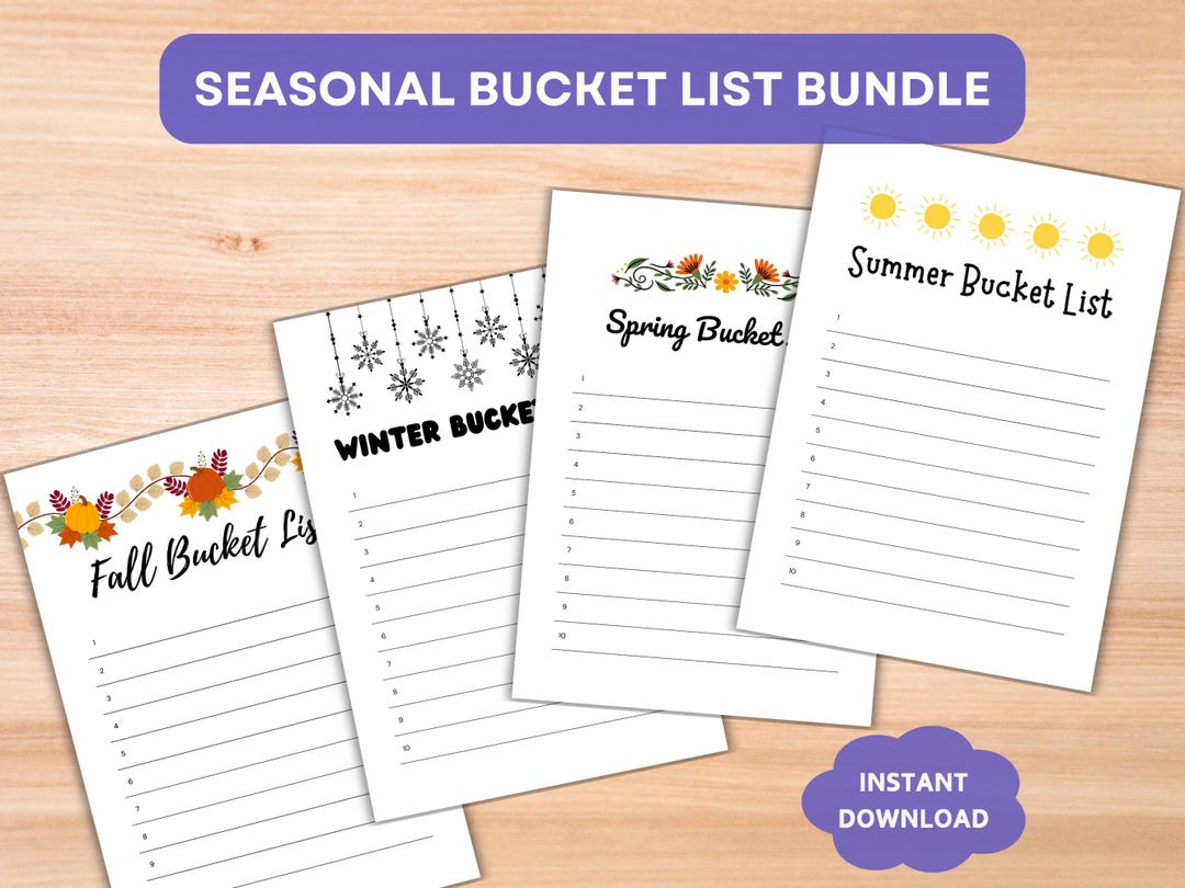 Seasonal Bucket List Bundle Printable PDF Templates, Fall Winter Spring ...