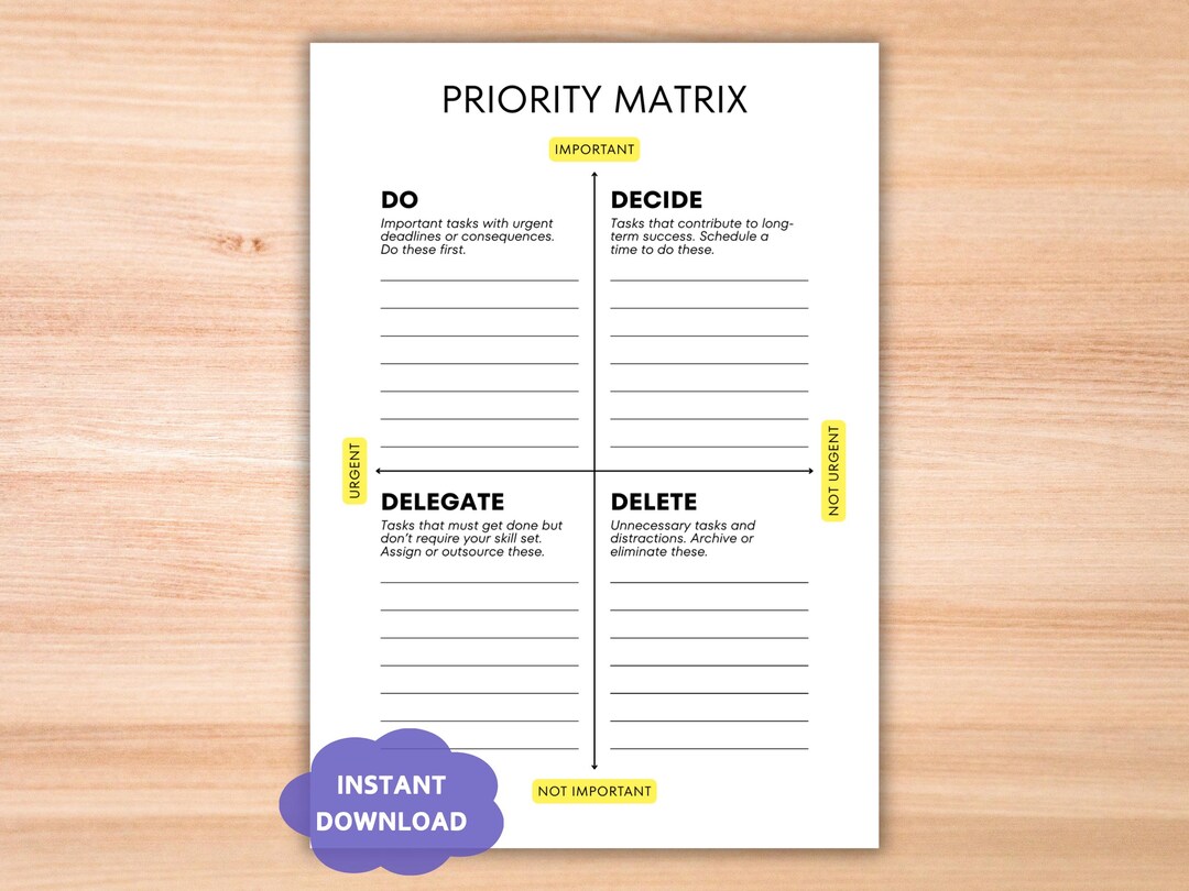 Eisenhower Matrix Printable, Priority Matrix Worksheet, Daily ...