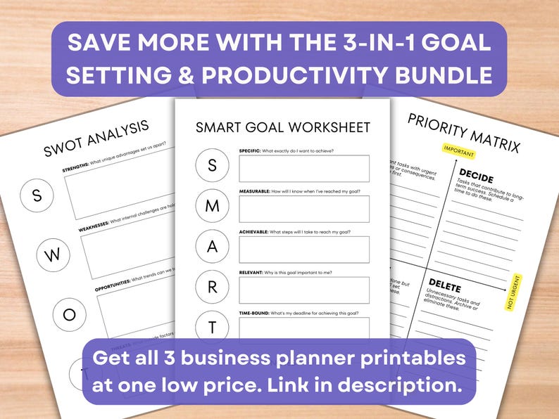 SMART Goal Template Printable PDF, Goal Setting Worksheet Planner for ...