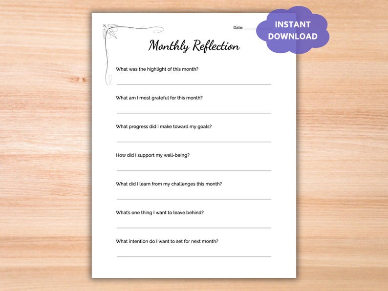 Daily Reflection Printable Template, Weekly Review Journal Writing ...