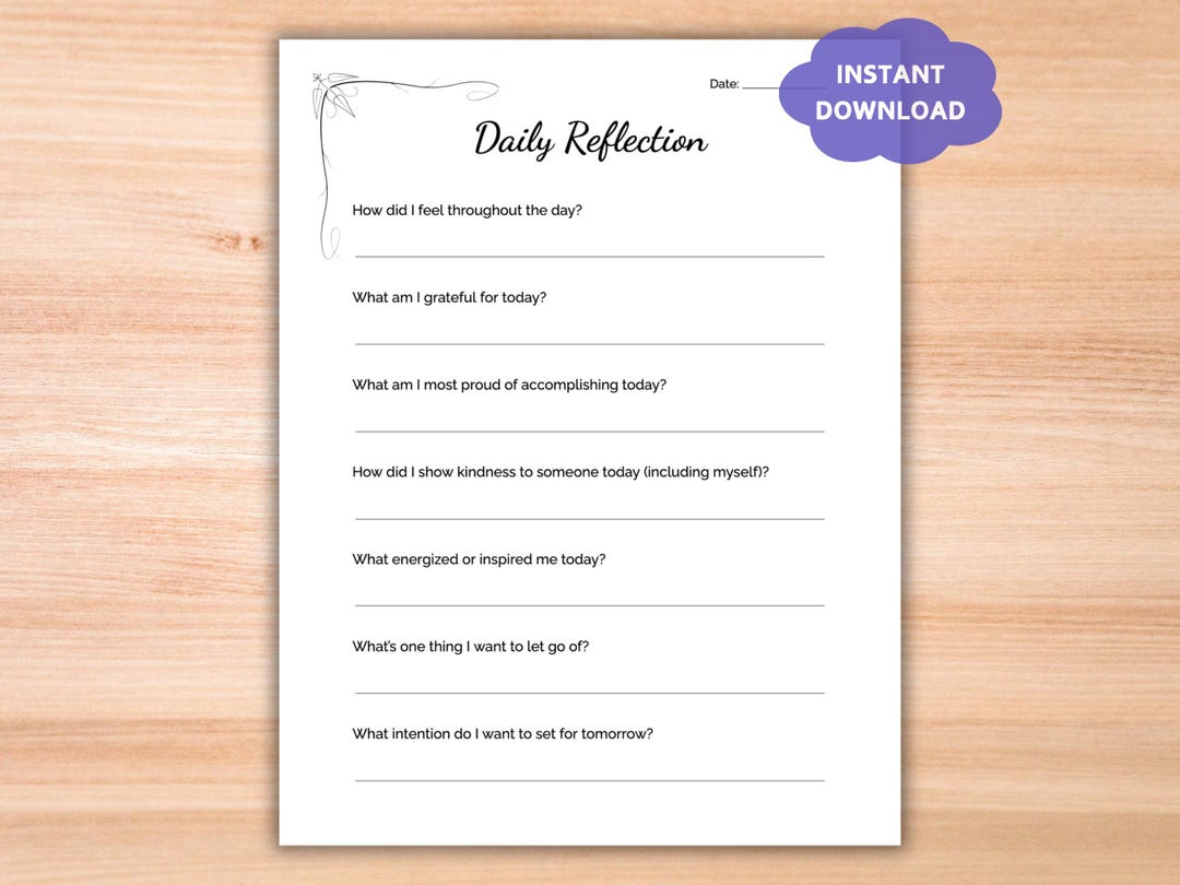 Daily Reflection Printable Template, Self Reflection Journal Prompts ...