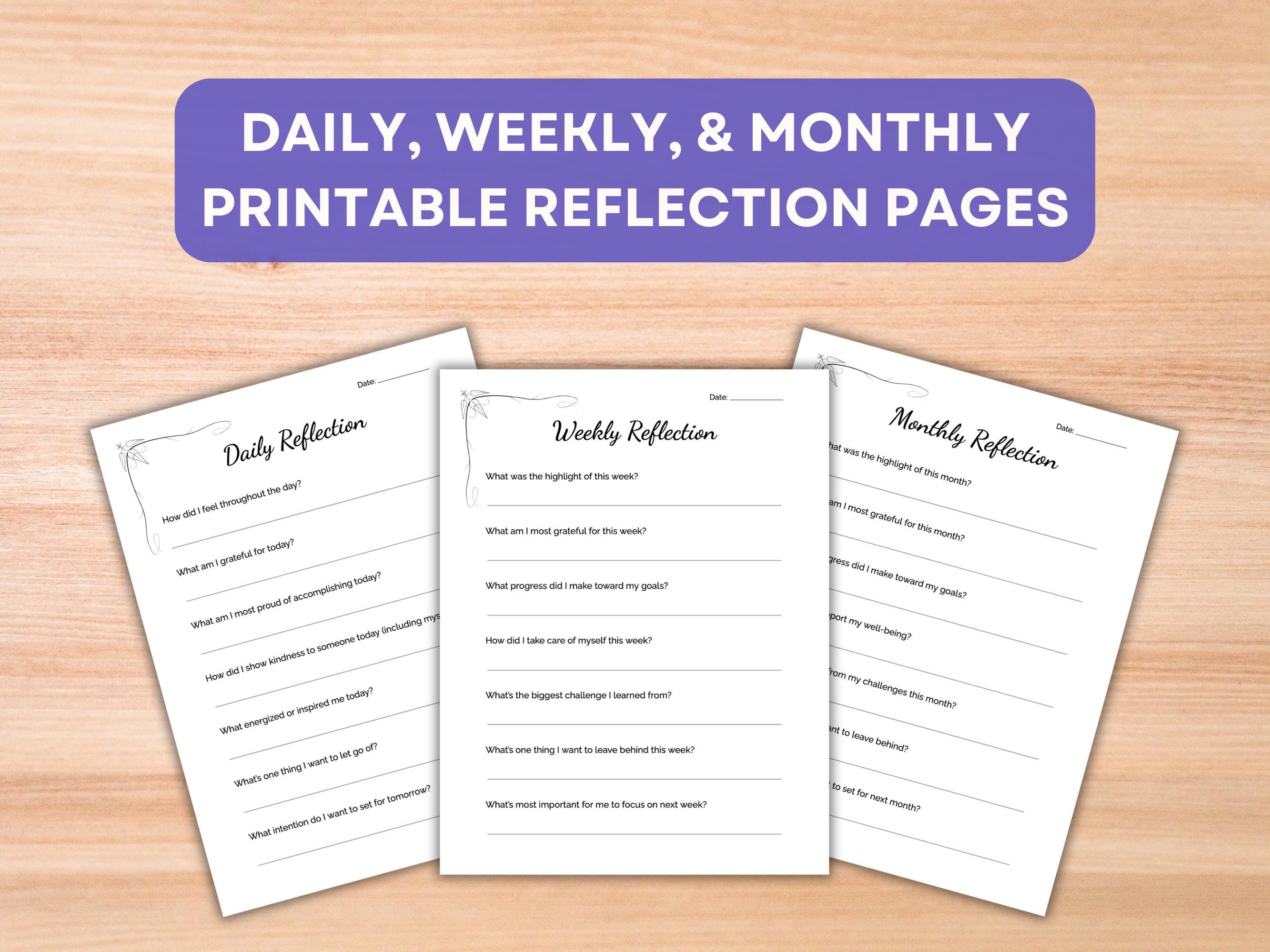 Daily Reflection Printable Template, Weekly Review Journal Writing ...