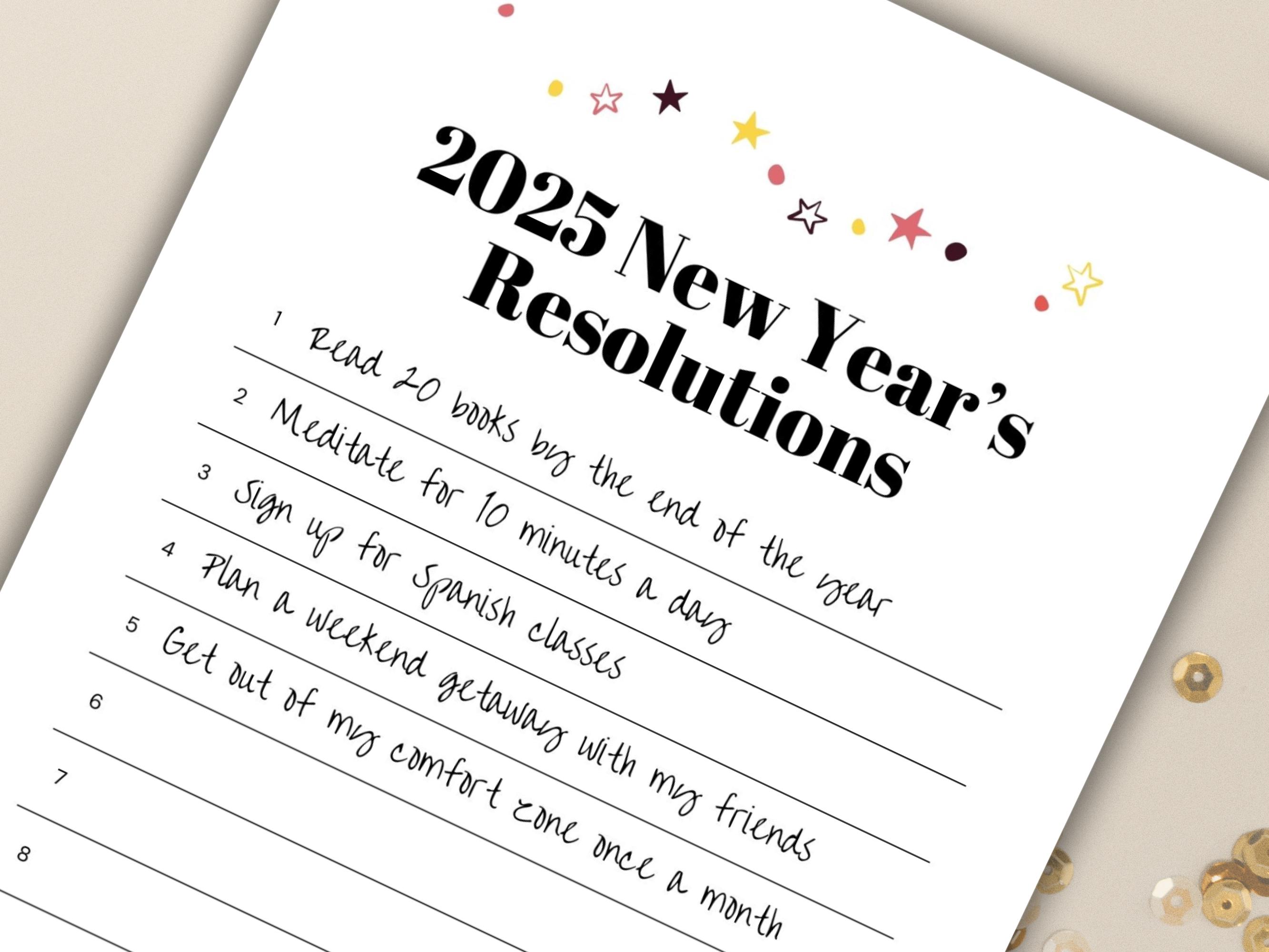 2025 New Year's Resolution Planner Printable PDF, New Year Goals List ...