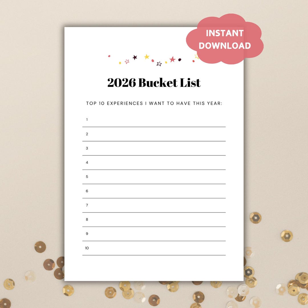 2026 Bucket List Printable PDF Planner, New Year's Resolutions List ...
