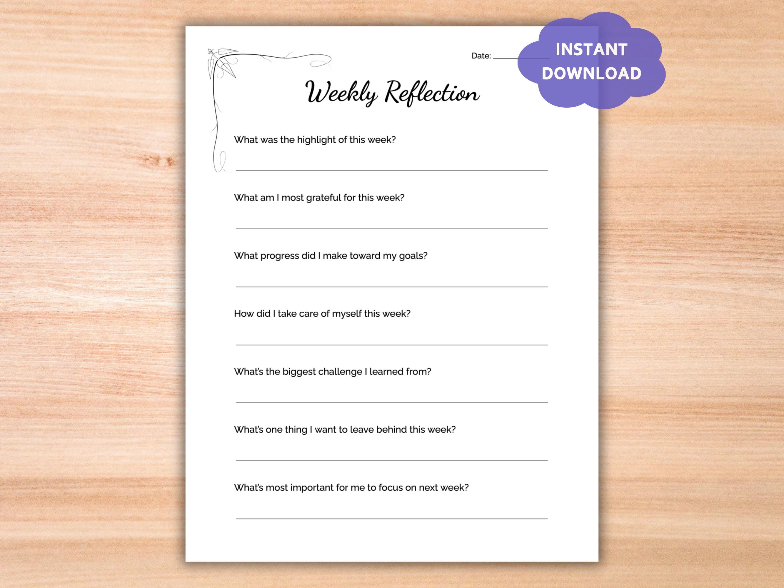 Weekly Review Printable Template, Weekly Reflection Journal Prompts ...