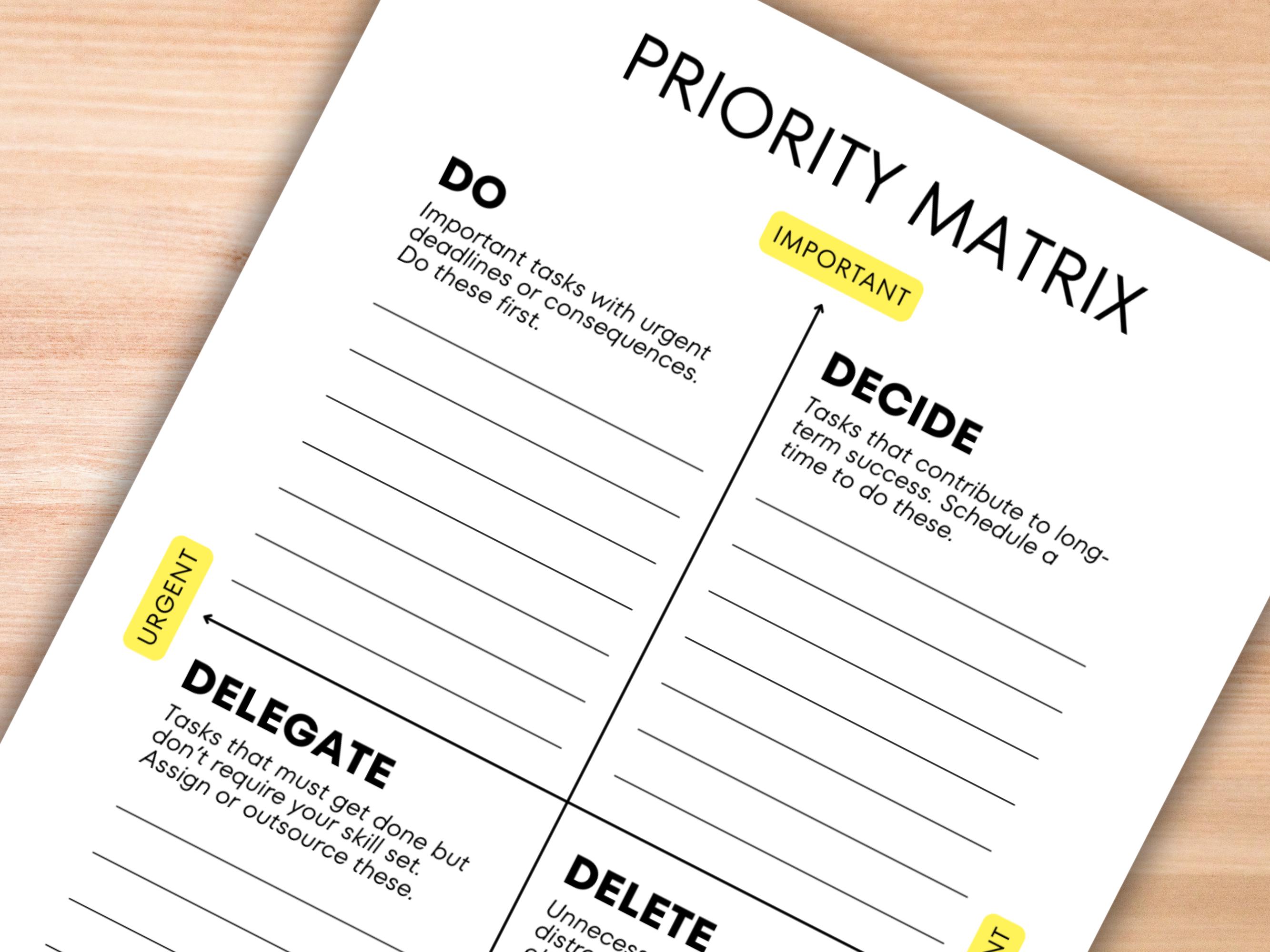 Eisenhower Matrix Printable, Priority Matrix Worksheet, Daily ...