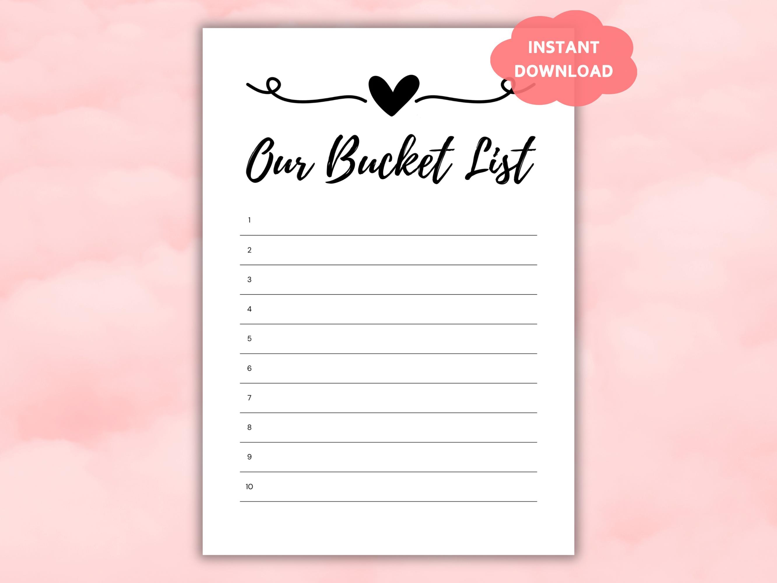 Couples Bucket List Printable PDF, Last Minute Valentine's Day Gift ...