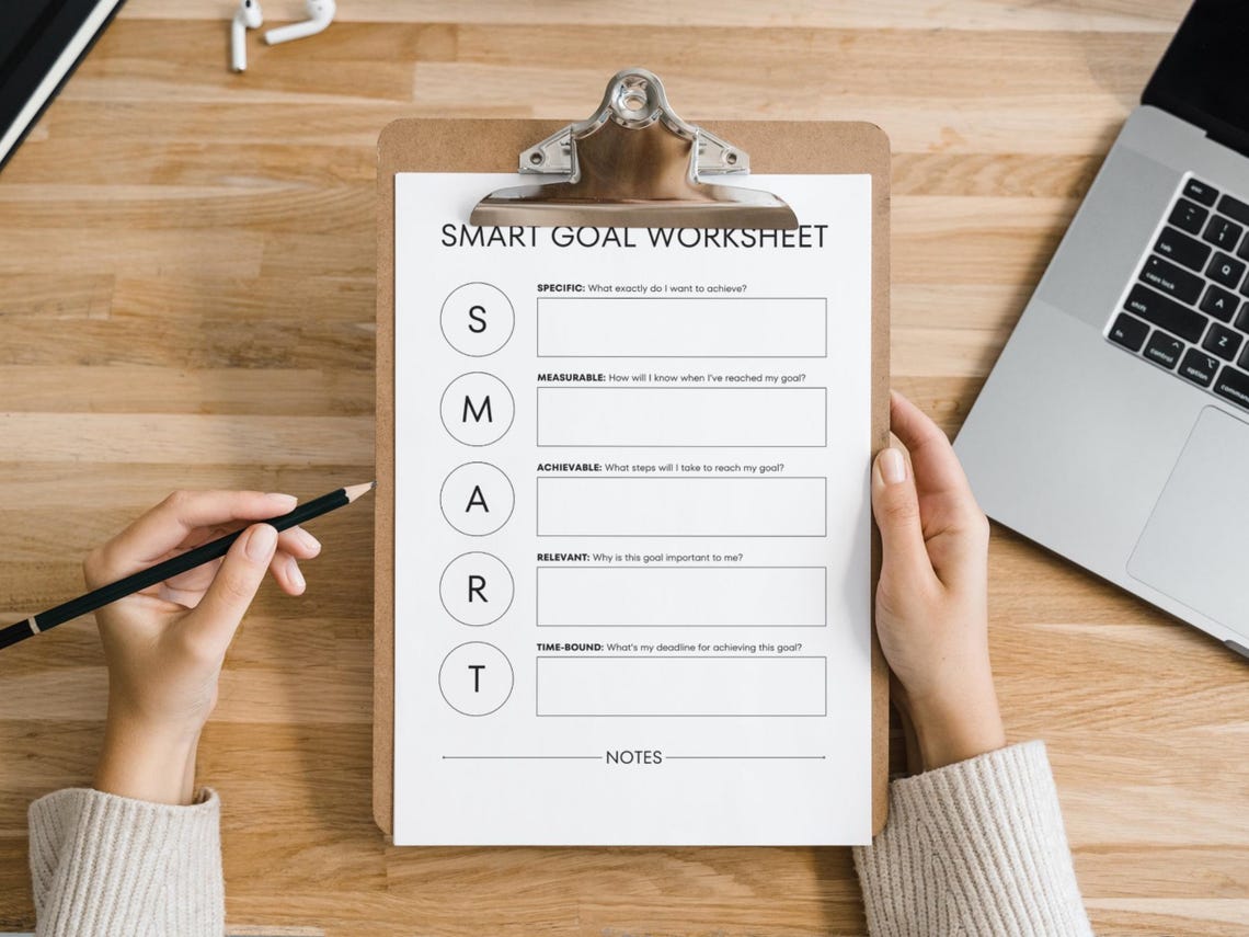 SMART Goal Template Printable PDF, Goal Setting Worksheet Planner for ...