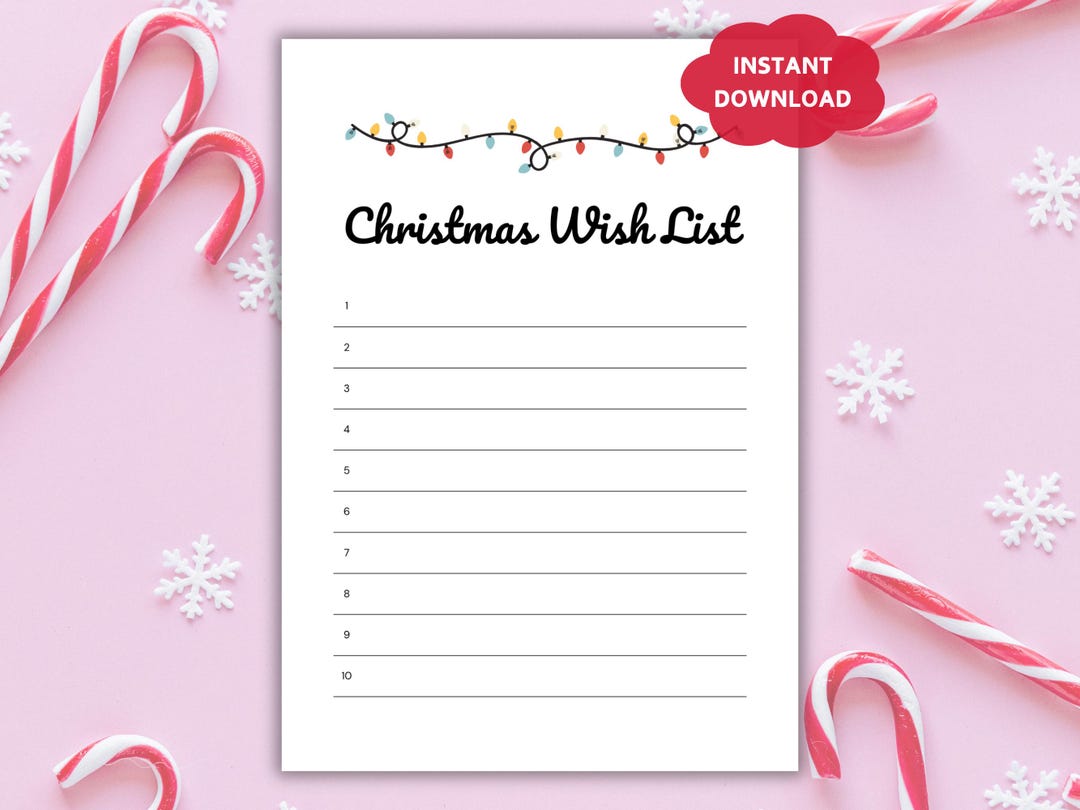 Christmas Wish List Printable for Kids Teens Adults, Dear Santa Gift ...