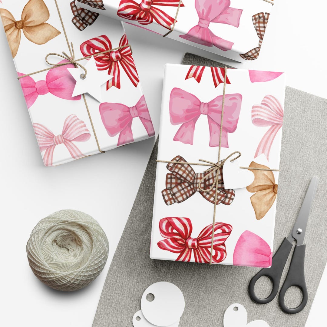 Girly Bow Christmas or Birthday Wrapping Paper, Bow Themed Gift Wrap ...