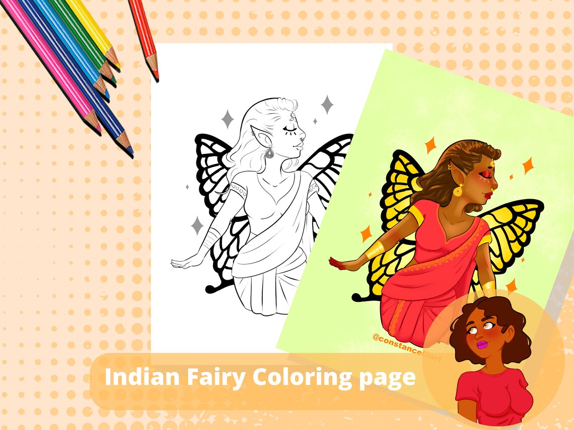 Indian Fairy Coloring Page - Etsy