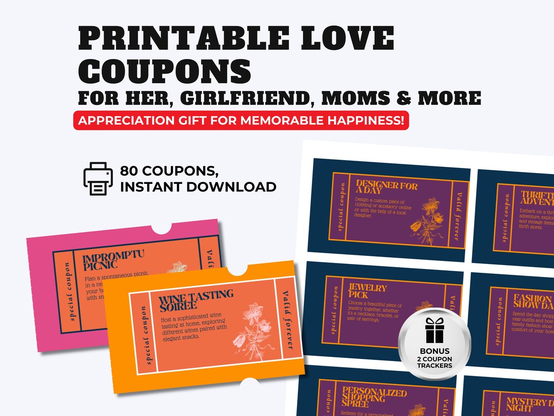 Valentines Day Coupon Book, Gifts for Her, Printable Love Coupons DIY ...