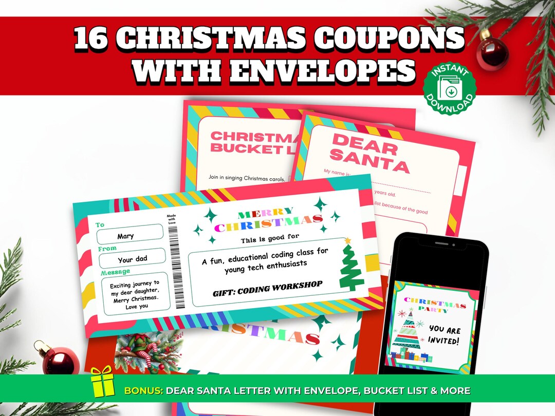 Editable Christmas Gift Coupon Custom Xmas Digital Voucher Template ...