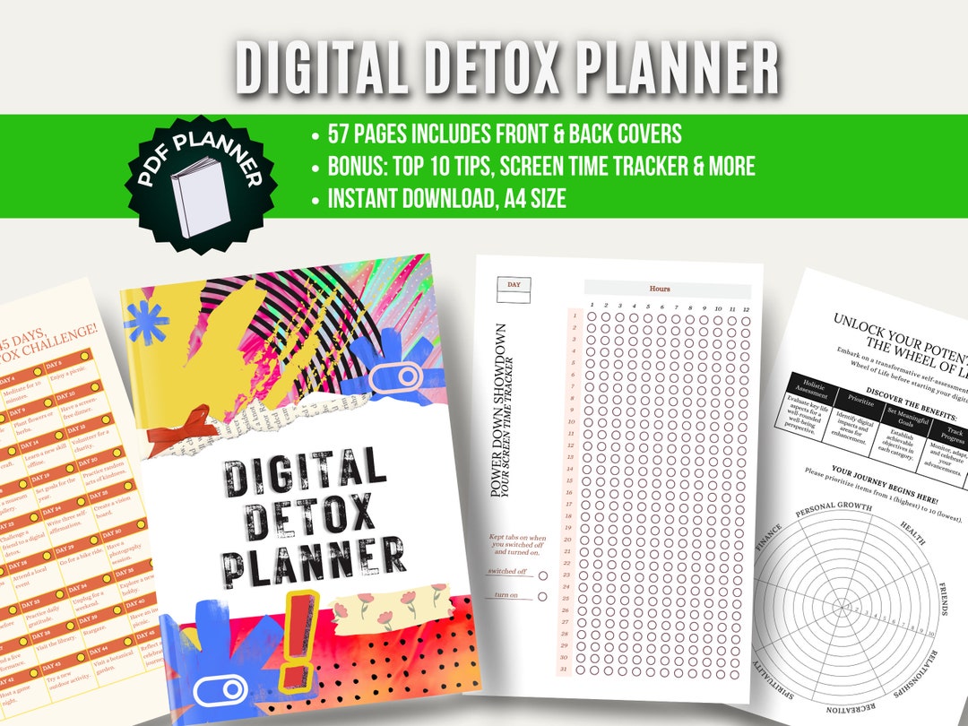 Mental Health Digital Detox Planner, 45-day Screen Time Tracker ...