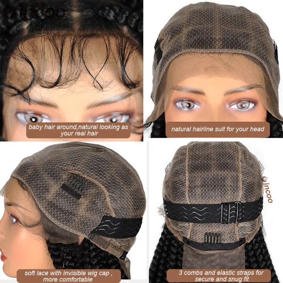Large Knotless Braided Full HD Lace, Custom Handmade Wig - Human Hair ...