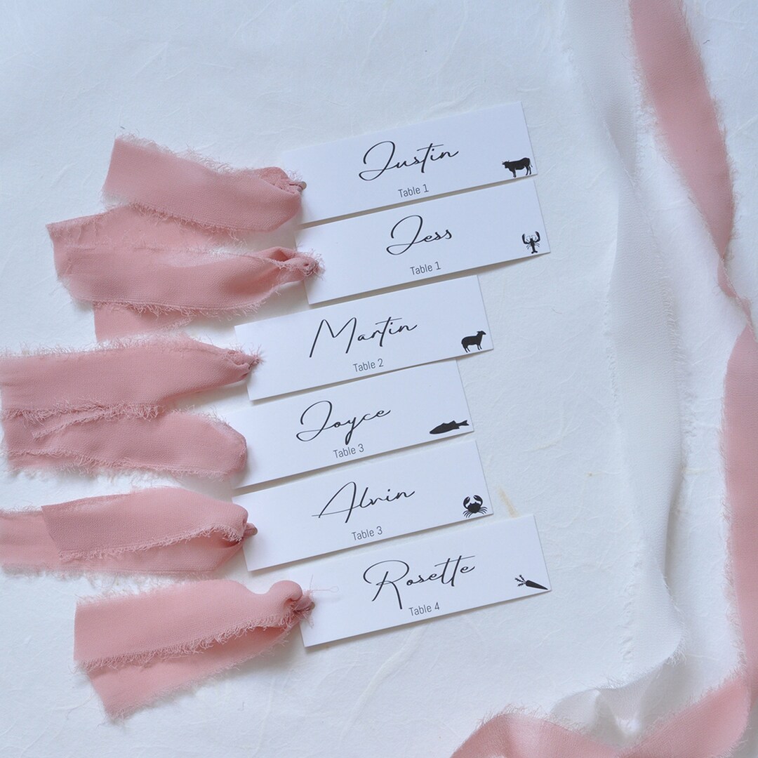 Silk Ribbon Wedding Place Cards, Escort Cards, Ribbon Place Cards ...