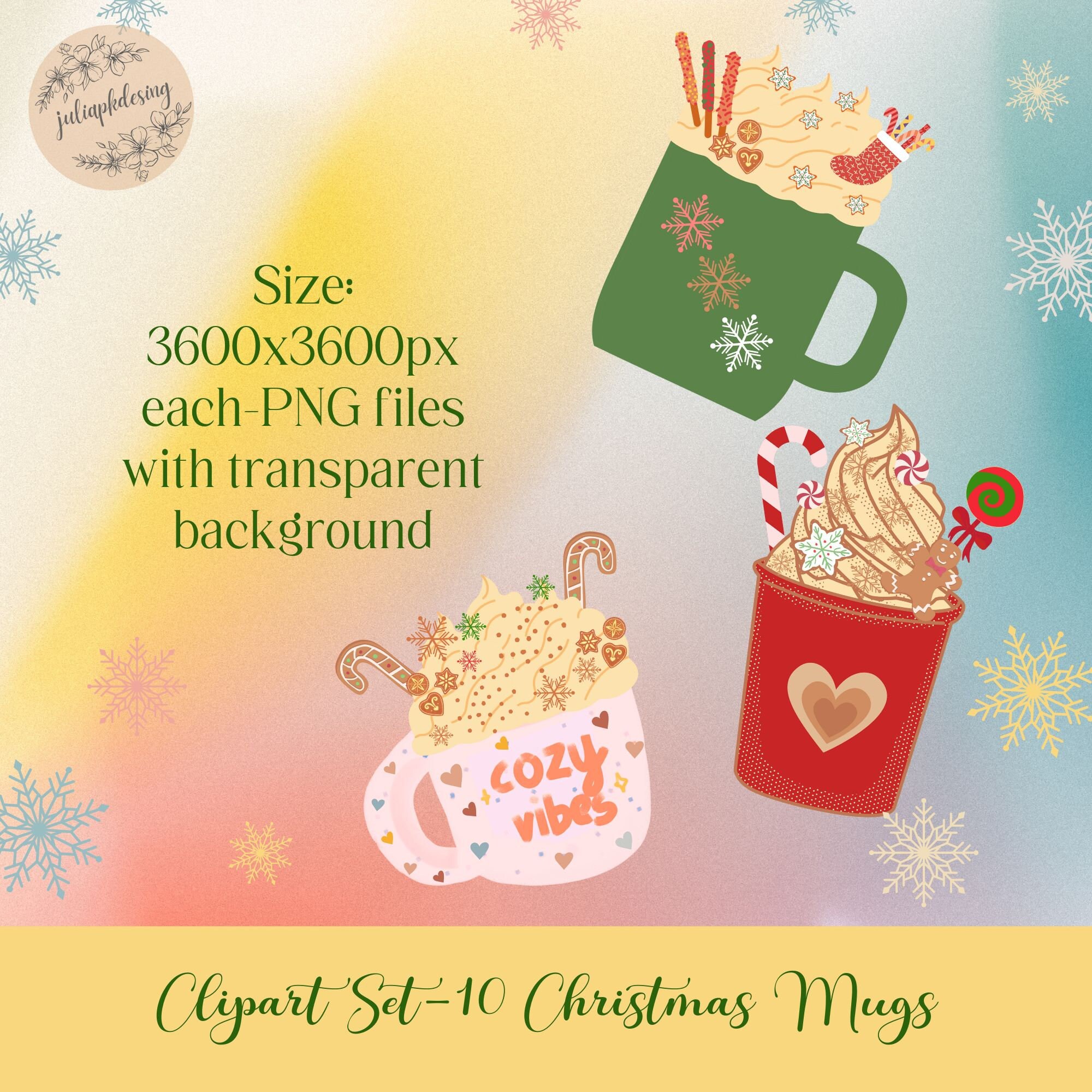 Printable Christmas Mugs Clipart, Christmas Mugs - Etsy