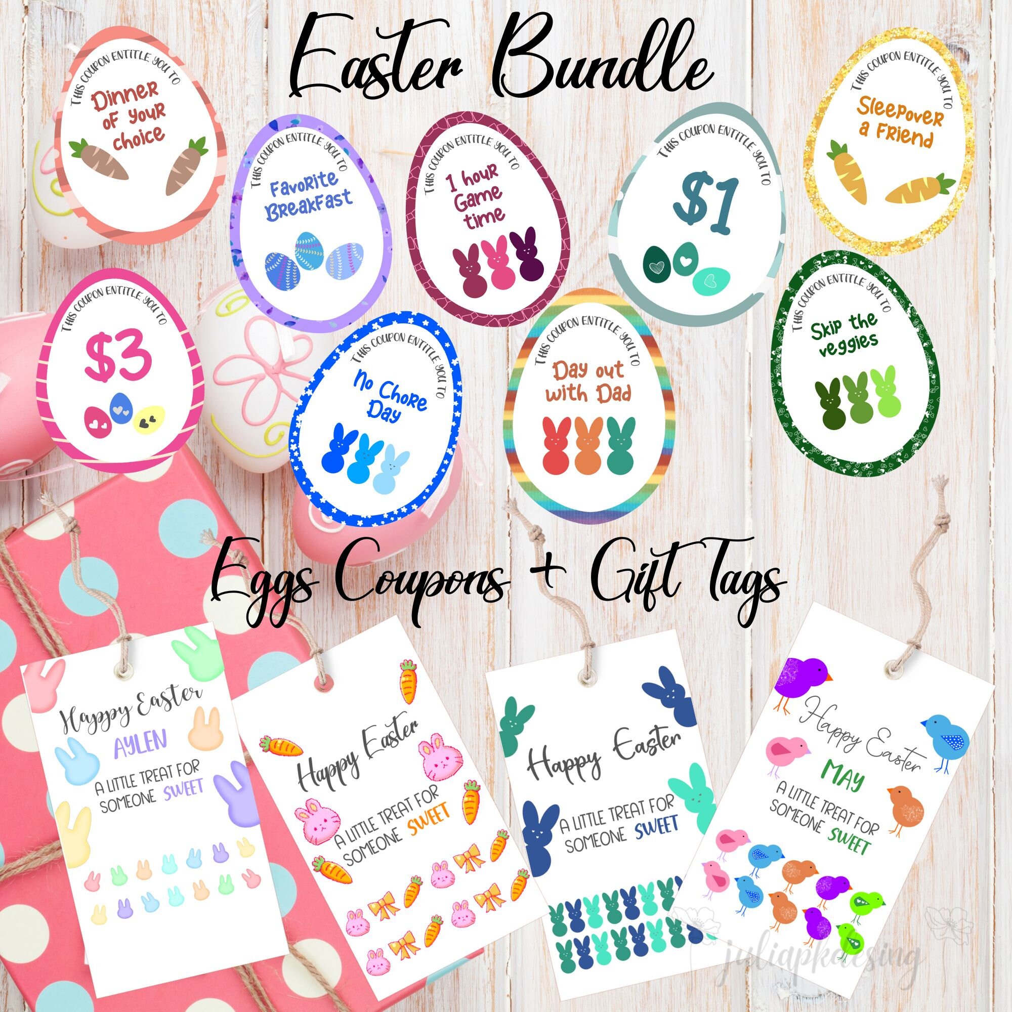 Easter Bundle Coupon+ Gift Tags, Printable Editable and Not Editable ...