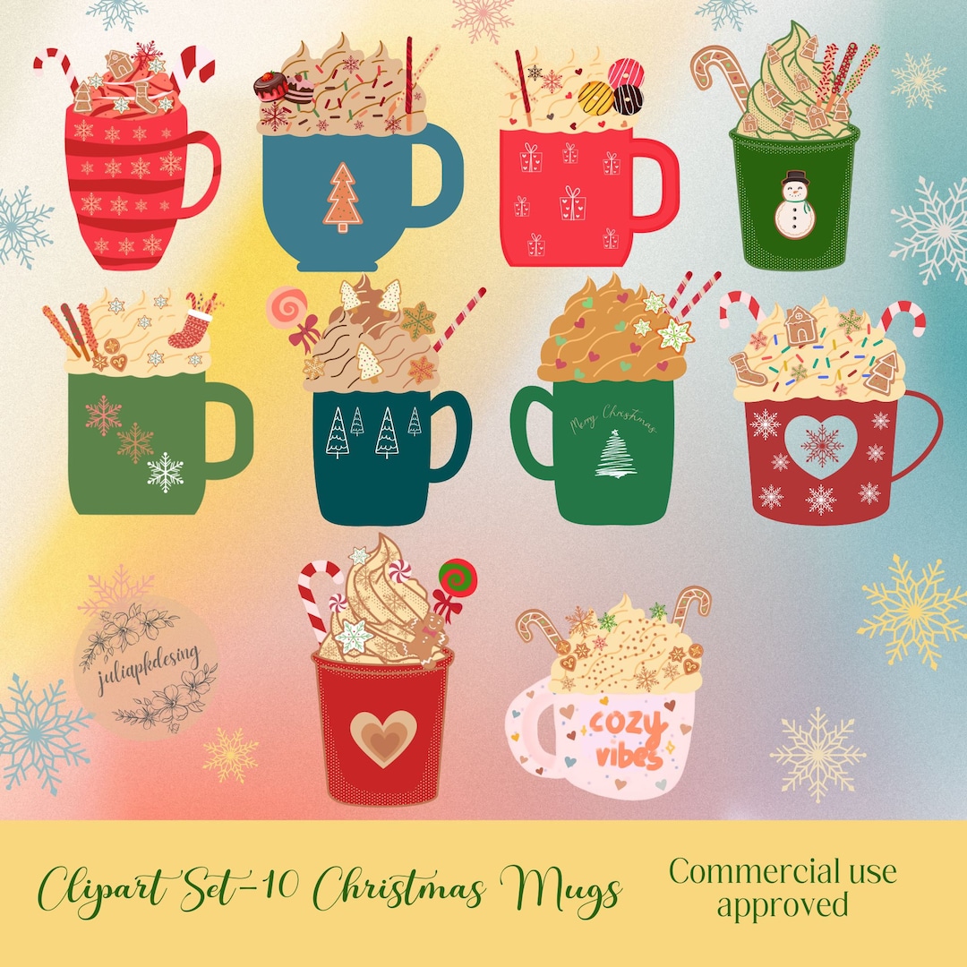Printable Christmas Mugs Clipart, Christmas Mugs - Etsy