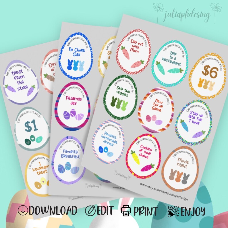 Easter Bundle Coupon+ Gift Tags, Printable Editable and Not Editable ...