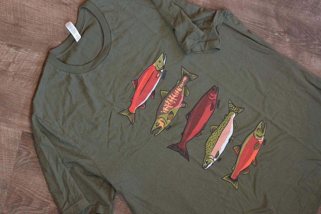 Hand Drawn Salmon T-shirt: Sockeye, Chum, Chinook, Pink Salmon, Coho - Etsy